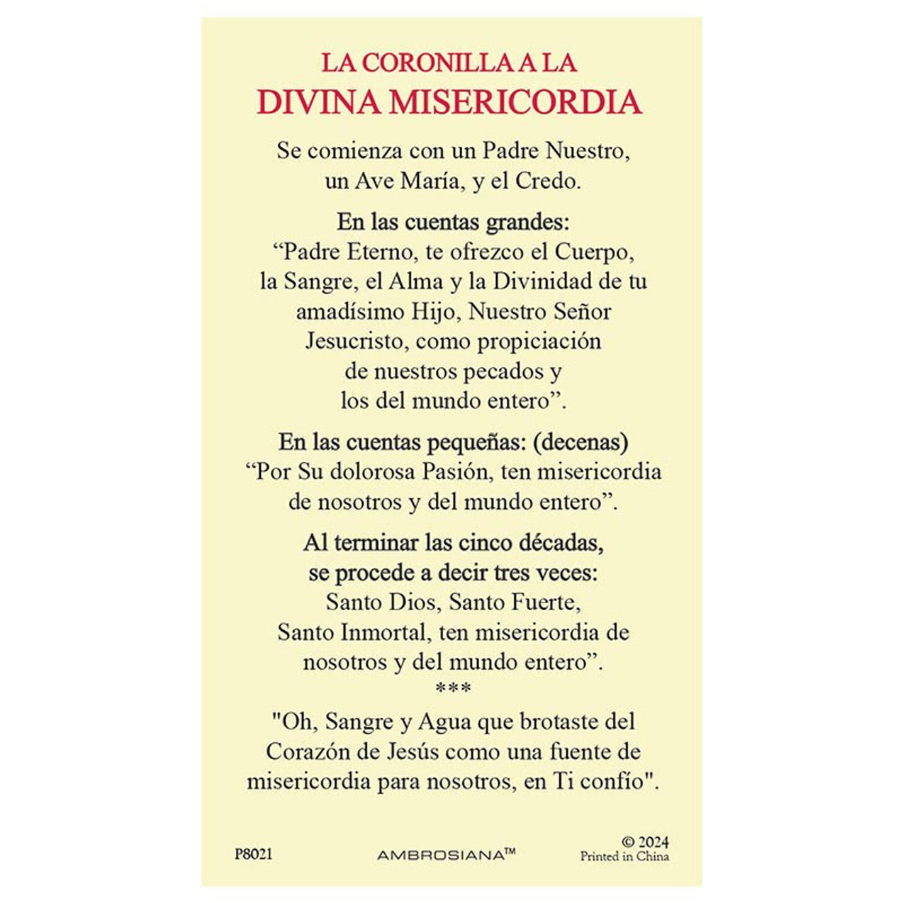 Laminated Holy Card Spanish Divine Mercy - 25 Pieces Per Package ...