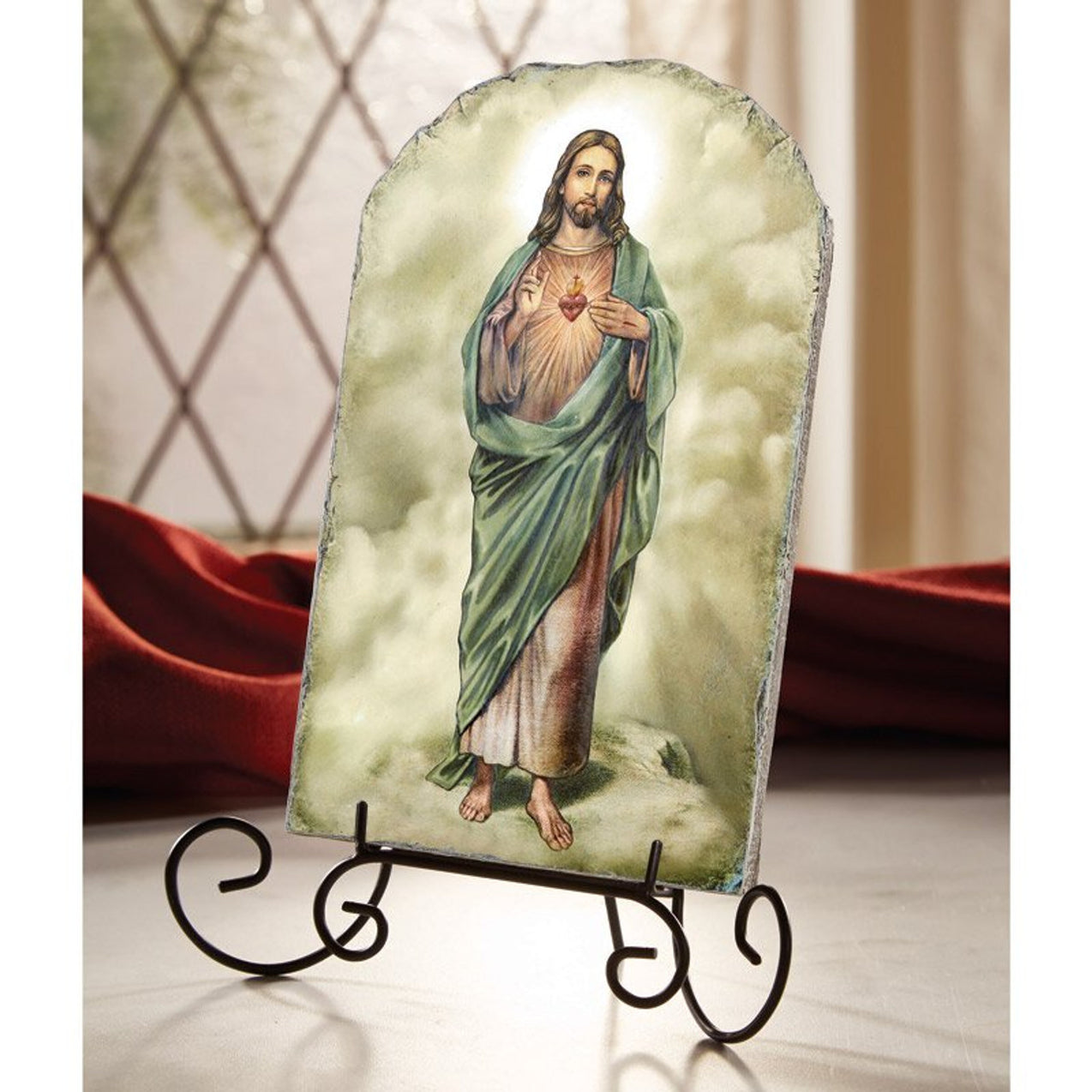 Sacred Heart of Jesus Arched Tile Plaque With Stand — Agapao Store