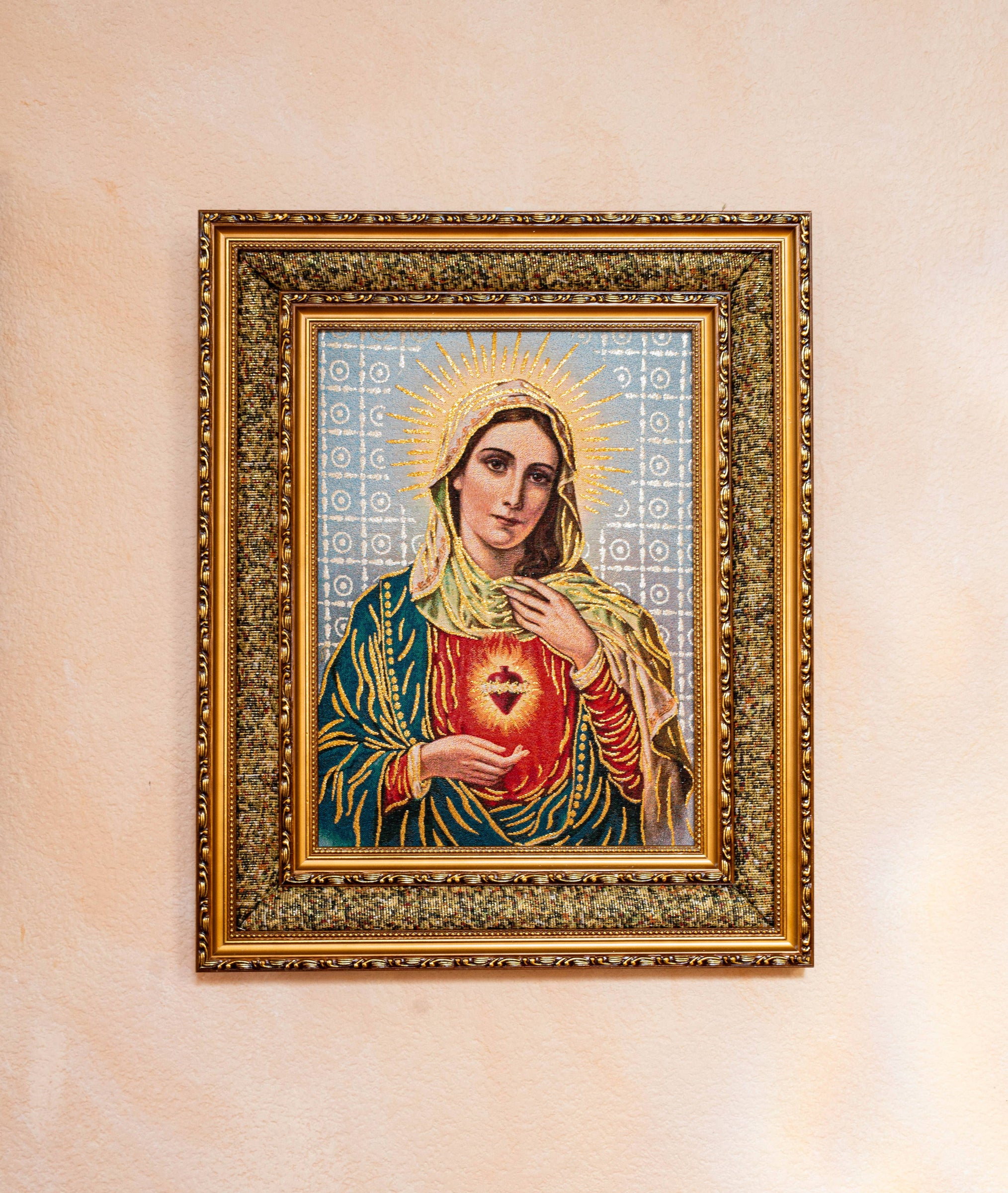 Sacred Heart of Mary Double Padded Image – Handcrafted Tapestry, Gold ...