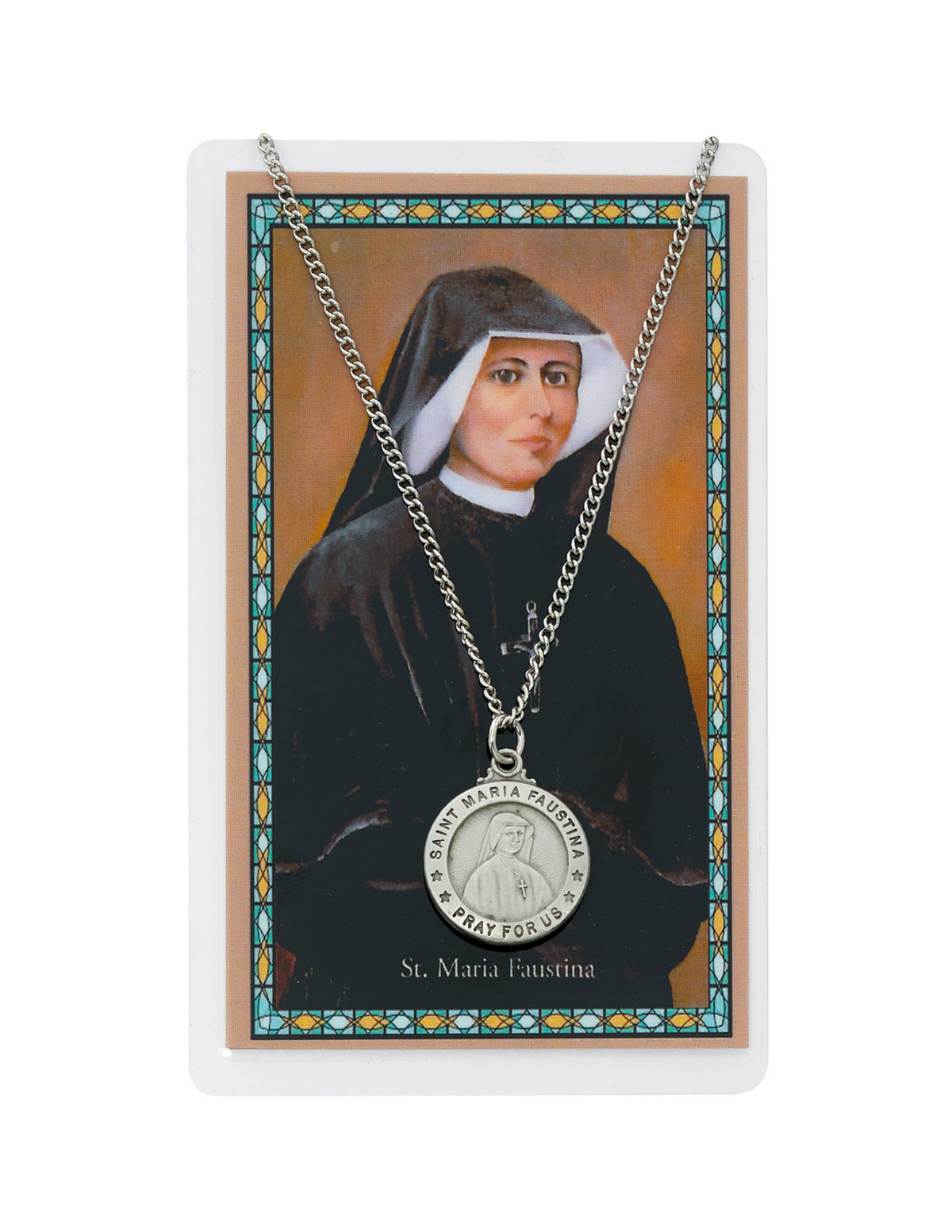St. Faustina Medal with Chain and Holy Card — Agapao Store