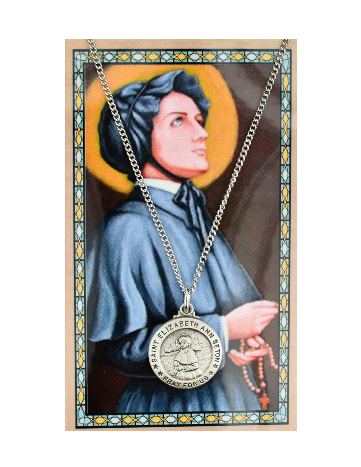 St. Elizabeth Ann Seton Medal Necklace Chain with Laminated Prayer Car ...