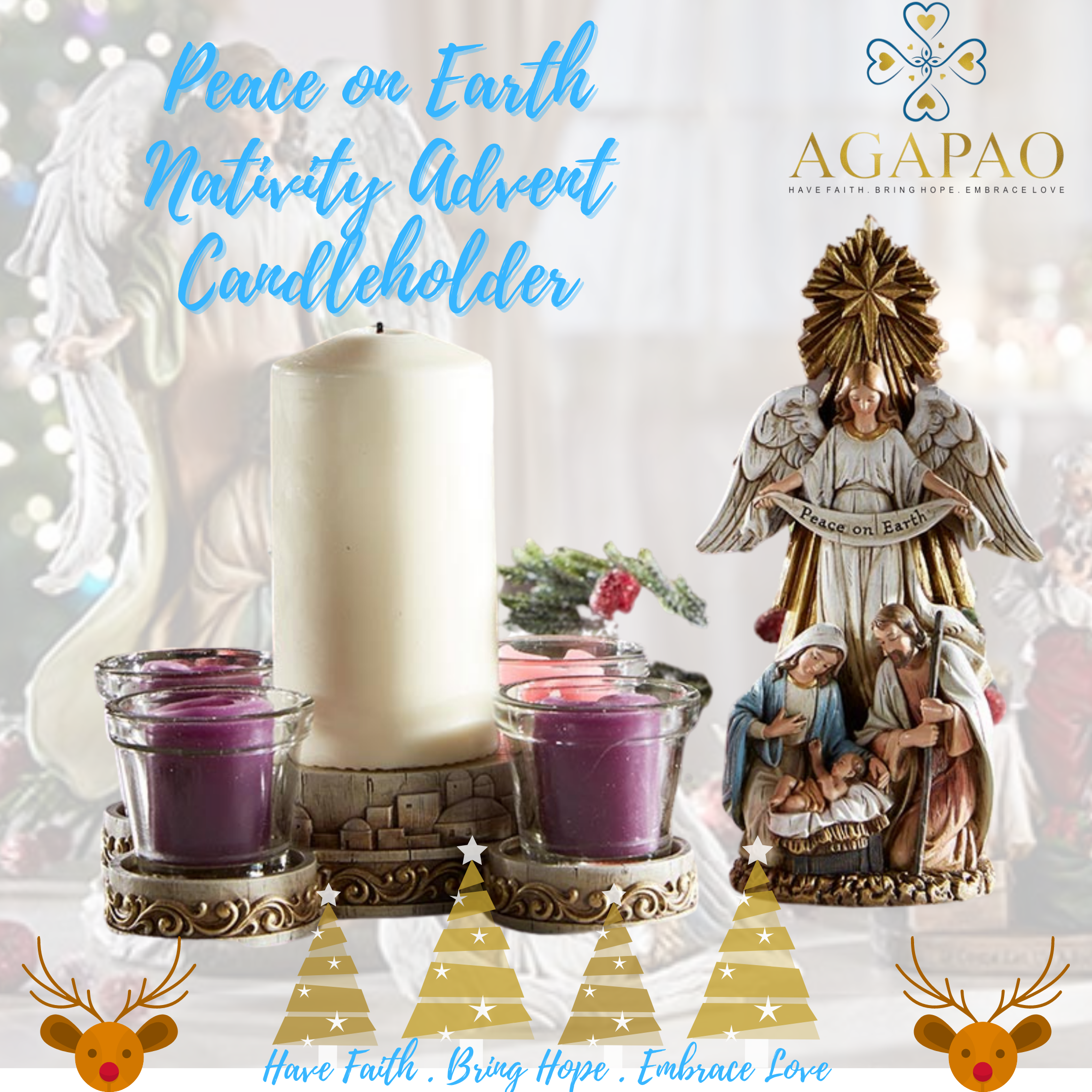 10"H Peace on Earth Nativity Advent Candleholder — Agapao Store