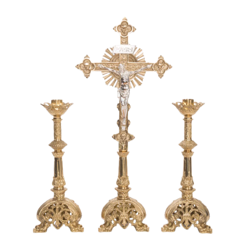 Baroque Style Solid Brass 30" Crucifix and 17" Candlesticks Altar Set ...