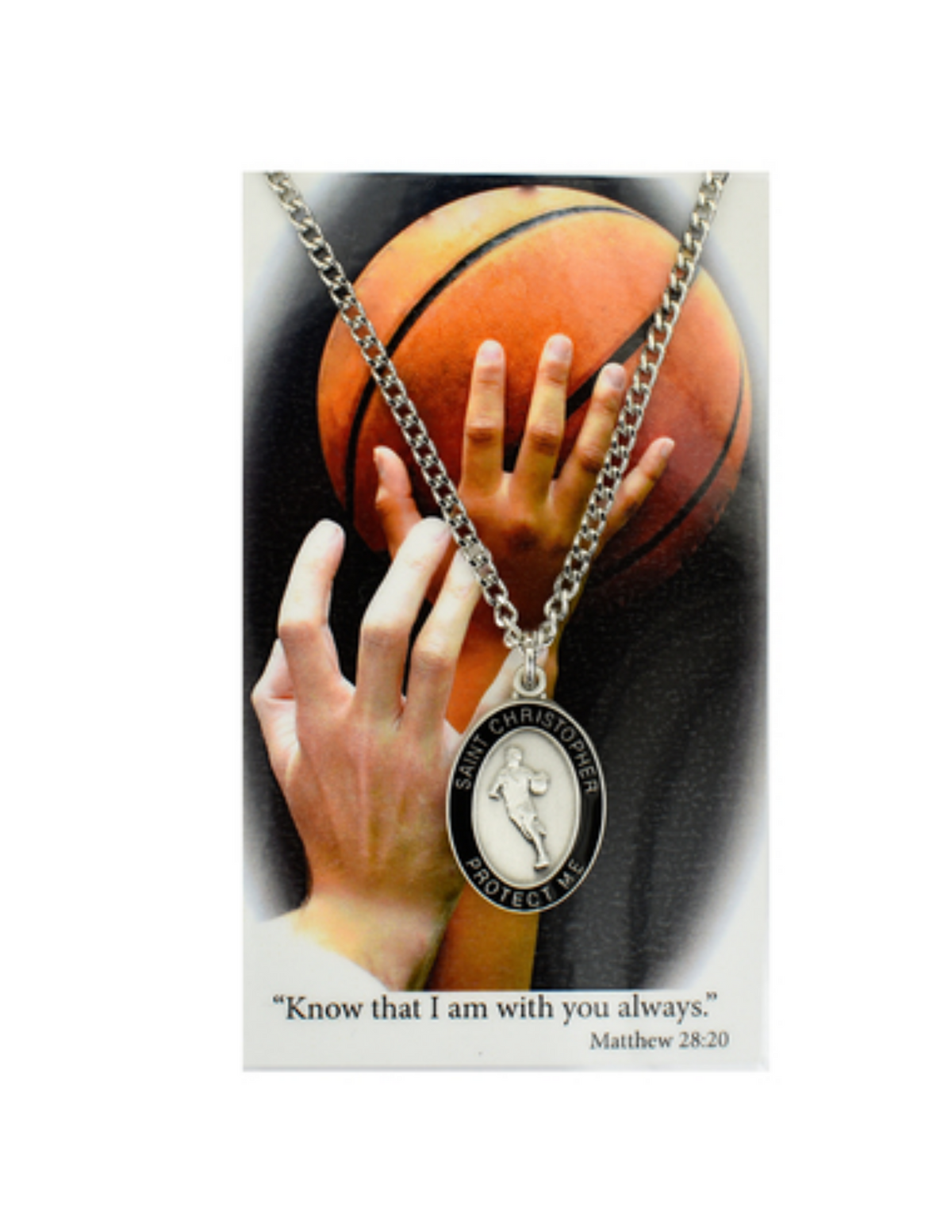 St. Christopher Baskteball Medal with 24" Chain and Laminated Holy Car ...