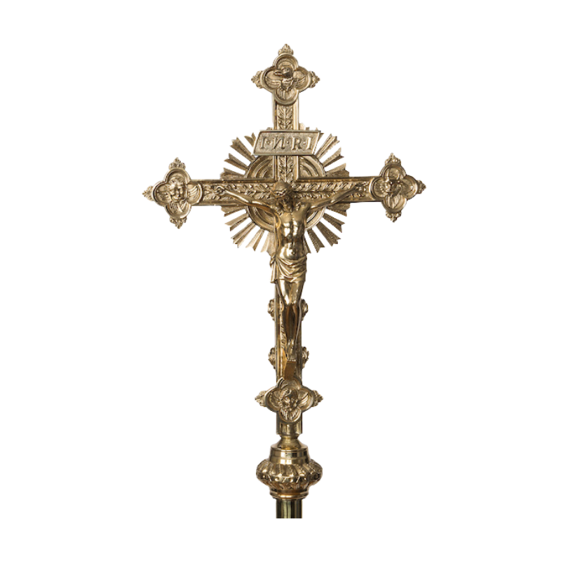 Polished Brass Processional Crucifix with Rays — Agapao Store