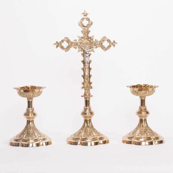 Traditional Solid Brass Crucifix and Candlesticks Altar Set — Agapao Store