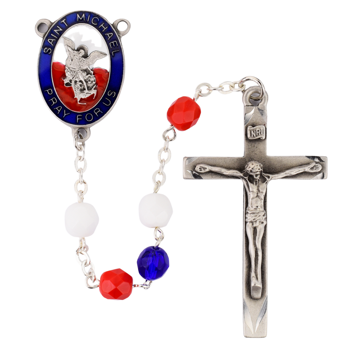 St. Michael Red White Blue Police Badge Rosary — Agapao Store
