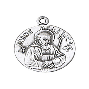 Sterling Silver St Benedict Medal with 18" L Stainless Steel Chain ...